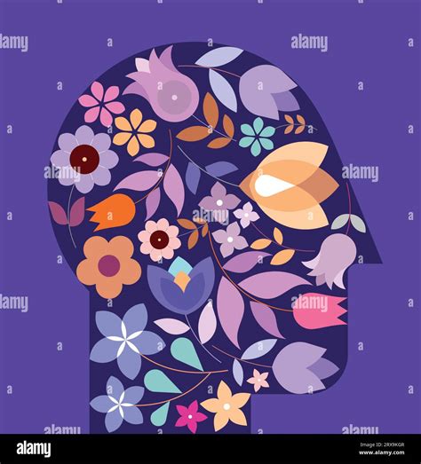 Human Head Shape Design Includes Many Different Flowers Flat Style
