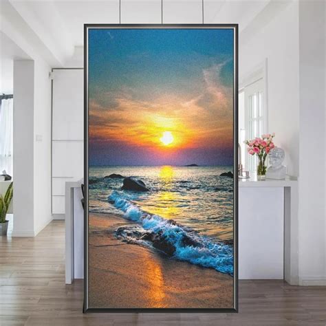 Custom Size Beautiful Beach Pattern Window Film Static Cling Privacy