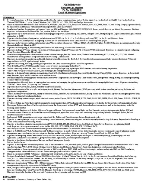Linux Devops Engineer Ph No 216 800 8835 Email Pdf Linux V Mware