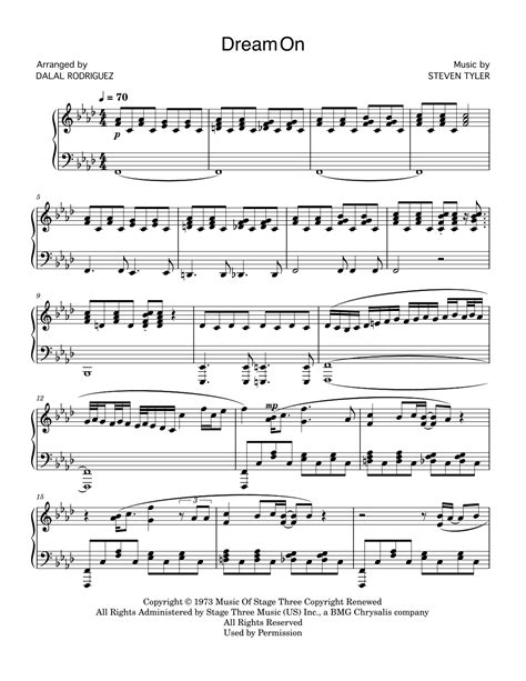 Dream On Arr Dalal Rodriguez By Aerosmith Sheet Music For Piano Solo