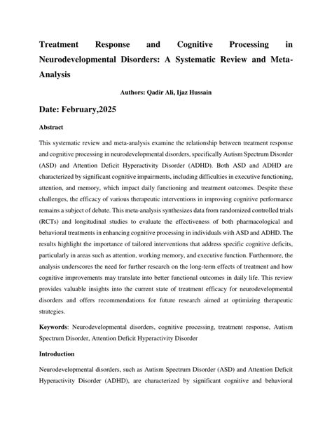 Pdf Treatment Response And Cognitive Processing In Neurodevelopmental Disorders A Systematic