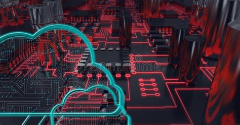 Composition Of Network Of Digital Cloud Icons Over Computer Circuit