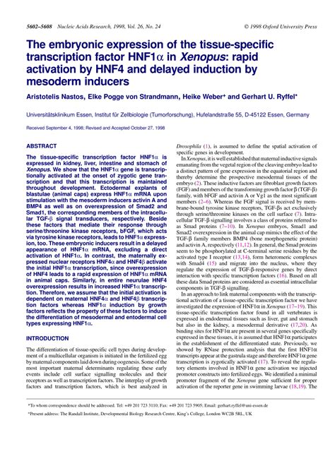 Pdf The Embryonic Expression Of The Tissue Specific Transcription