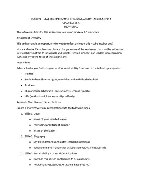 Bus8391 Leadership Example Assignment 4 Updated 2025 Pdf Sustainability Leadership
