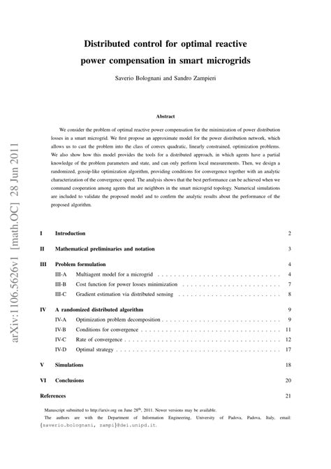 Pdf A Distributed Control Strategy For Reactive Power Compensation In Smart Microgrids