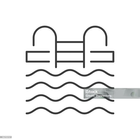 물 파도 픽토그램 부동산 얇은 라인 아트 아이콘 벡터 일러스트 레이 션과 수영장 수영장 스포츠 경기장에 대한 스톡 벡터 아트 및 기타 이미지 수영장 스포츠 경기장 흰색