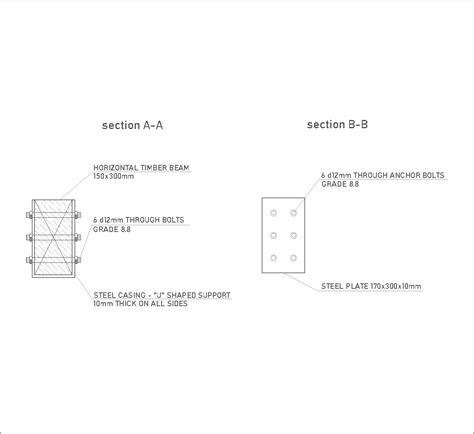 Sambungan Balok Kayu Horizontal Dengan Kolom Beton Dwg Detail Cad