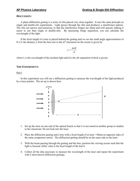 Diffraction Grating And Single Slit Lab Ap Physics