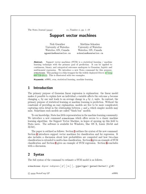 Support Vector Machines Svm Models In Stata Pdf Support Vector Machine Cross Validation