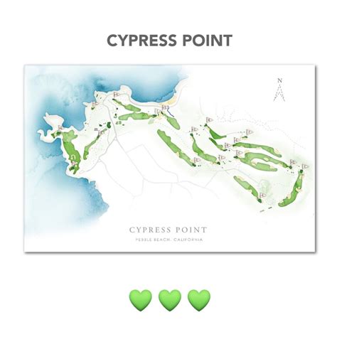 Cypress Point Golf Course Map Watercolor Style Golf Layout Of Course