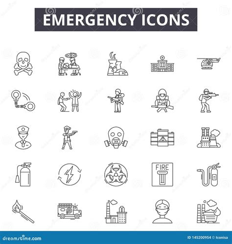 Emergency Line Icons Signs Vector Set Outline Illustration Concept Stock Vector