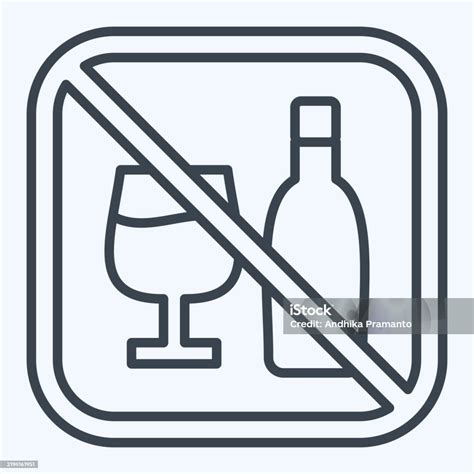 아이콘 알코올 없음 공용 기호와 관련이 있습니다 선 스타일을 클릭합니다 디자인 편집 가능 경계 표지에 대한 스톡 벡터 아트 및 기타 이미지 Istock