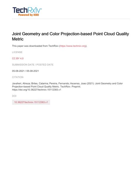 Pdf Joint Geometry And Color Projection Based Point Cloud Quality Metric