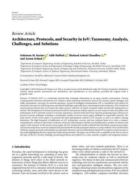 Pdf Architecture Protocols And Security In Iov Taxonomy Analysis Challenges And Solutions