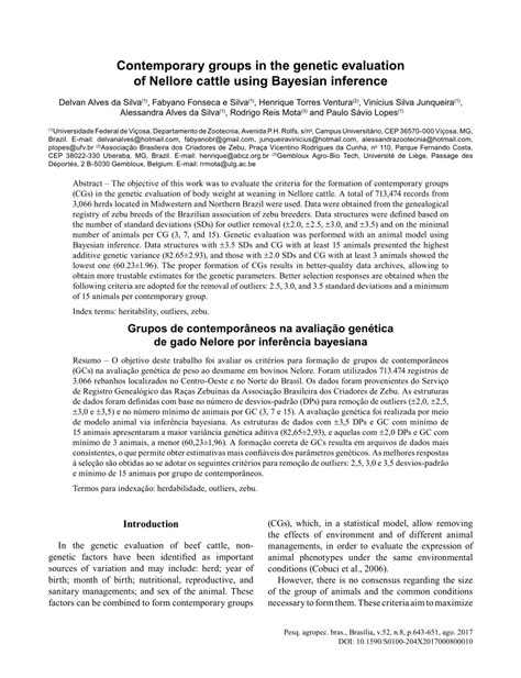 Pdf Contemporary Groups In The Genetic Evaluation Of Nellore Cattle Using Bayesian Inference