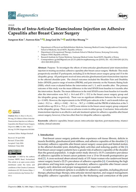 Pdf Effects Of Intra Articular Triamcinolone Injection On Adhesive Capsulitis After Breast