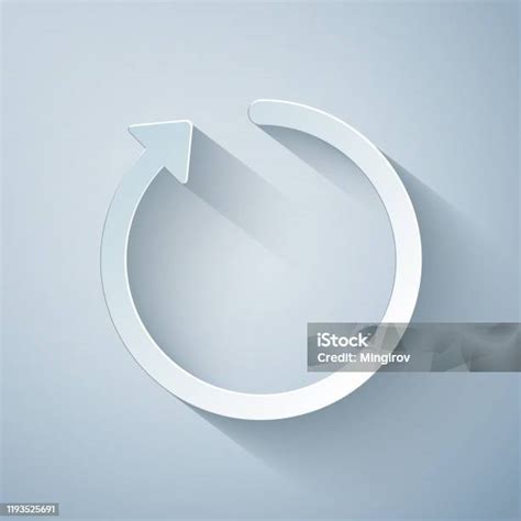 회색 배경에서 분리된 용지 잘라내기 새로 고침 아이콘입니다 종이 아트 스타일입니다 벡터 일러스트레이션 되감기 기호에 대한 스톡 벡터 아트 및 기타 이미지 Istock