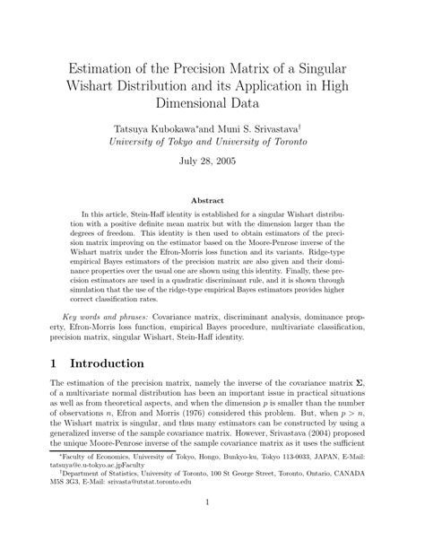 Pdf Estimation Of The Precision Matrix Of A Singular Wishart Distribution And Its Application