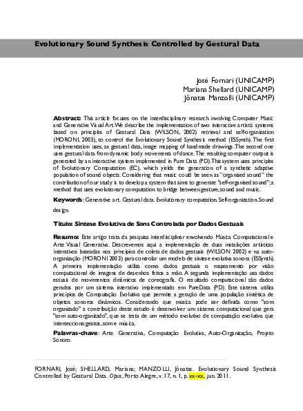Pdf Evolutionary Sound Synthesis Controlled By Gestural Data