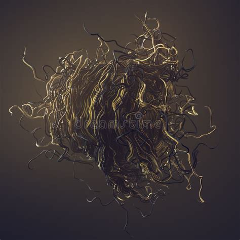 curl noise flow gold and black abstract lines 3d rendering stock