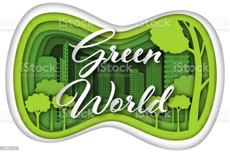디자인 도시 마 자연과 지구 생태 아이디어 사랑으로 그린 세계 단어의 조각 종이 잘라 예술과 공예 스타일 개념 벡터 일러스트 레이 션 개념에 대한 스톡 벡터 아트 및 기타