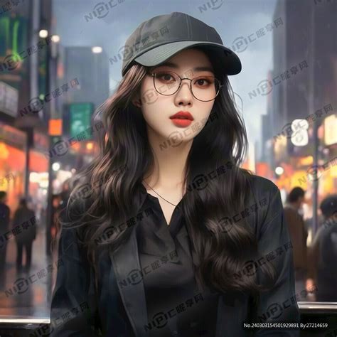 Ai创作图高冷 女 黑长直 气质 鸭舌帽 无框眼镜 歌手 薄唇 圆脸 昵图网