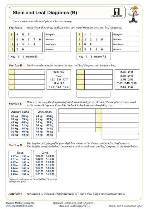 Stem And Leaf Diagrams A Worksheet Printable Maths Worksheets