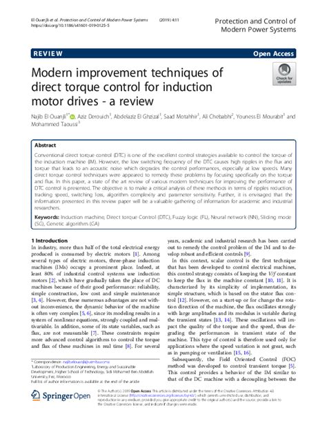 Pdf Modern Improvement Techniques Of Direct Torque Control For Induction Motor Drives A Review