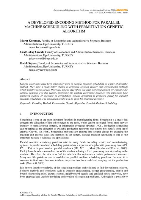 Pdf A Developed Encoding Method For Parallel Machine Scheduling With Permutation Genetic Algorithm