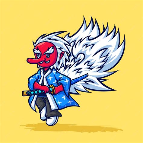 Premium Vector Vector Cartoon Japanese Mythology Tengu Cute Vector Cartoon Yokai Tengu Flat