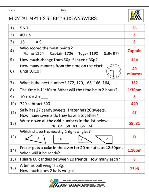 Mental Maths Year 3 Worksheets