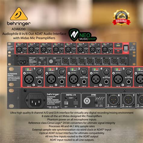 Behringer Ada8200 Ada 8200 Audio Interface With Midas Mic Preamp