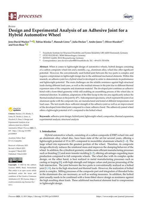 PDF Design And Experimental Analysis Of An Adhesive Joint For A Hybrid Automotive Wheel