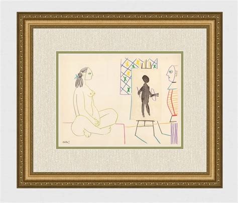 Pablo Picasso 1954 Artist And Model Color Lithograph Framed In