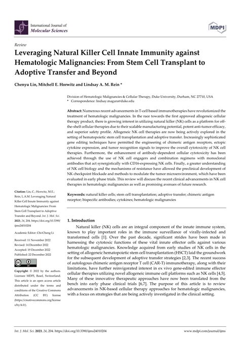 Pdf Leveraging Natural Killer Cell Innate Immunity Against
