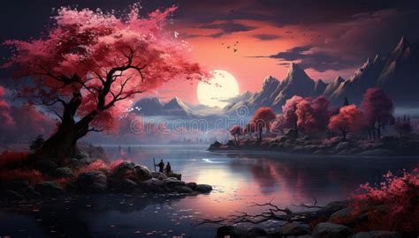 Spooky Night Sky Dark Tree Moonlight Fog Autumn Forest Landscape