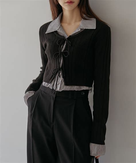 커먼유니크 단독 위러브 리본 니트 가디건 당일배송봄간절기슬림여리핏크롭레이어드긴팔골지데이트룩핑크크림블랙