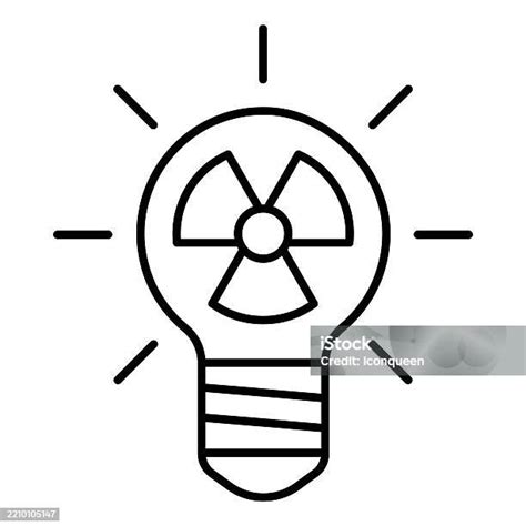 전구 방사선 얇은 선 아이콘 원자 에너지 개념 벡터 그래픽입니다 반짝이는 전구 램프 흰색 배경 스타일 모바일 또는 디자인에 방사능 기호 0명에 대한 스톡 벡터 아트 및 기타