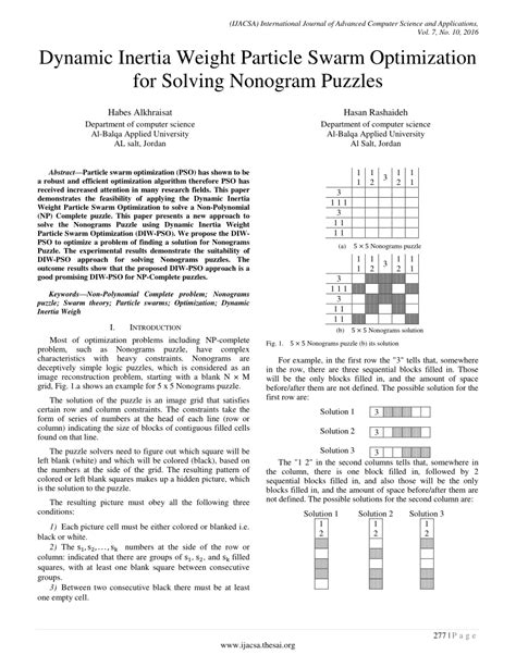 Pdf Dynamic Inertia Weight Particle Swarm Optimization For Solving Nonogram Puzzles