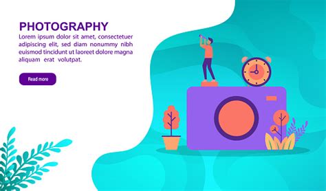 캐릭터와 사진 그림 개념입니다 배너 프레젠테이션 소셜 미디어 포스터 광고 및 프로 모션에 대 한 템플릿 개념에 대한 스톡 벡터