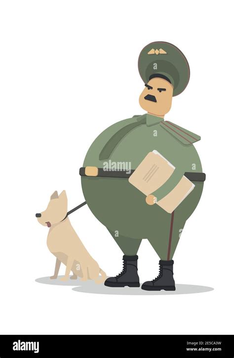 Flat Vector Illustration Of Officer In The Military Clothes With The