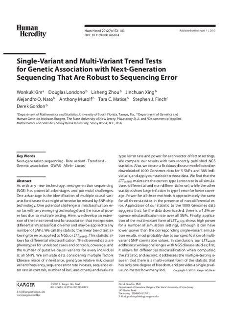Pdf Single Variant And Multi Variant Trend Tests For Genetic