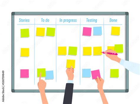 Scrum Task Board With Hands Business Person Arms Holding A Sticky