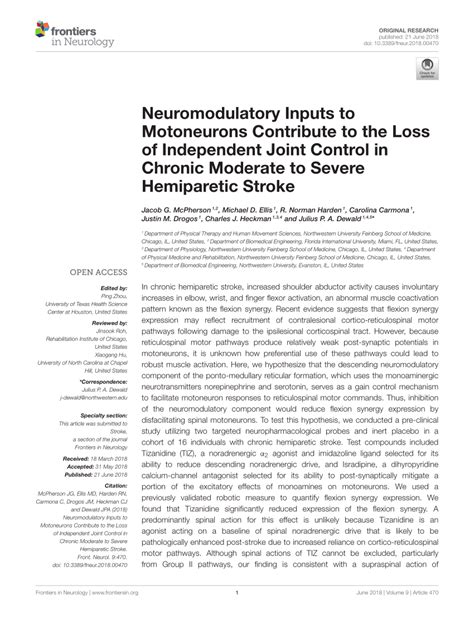 Pdf Neuromodulatory Inputs To Motoneurons Contribute To The Loss Of Independent Joint Control