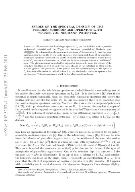 Pdf Zeroes Of The Spectral Density Of The Periodic Schr Dinger Operator With Wigner Von