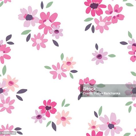 흰색 바탕에 작고 귀여운 꽃이 있는 매끄러운 꽃무늬 벡터 그림입니다 개화기에 대한 스톡 벡터 아트 및 기타 이미지 개화기