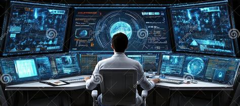 Cybersecurity Analyst Monitoring Multiple Screens With Data Analysis And Threat Detection System