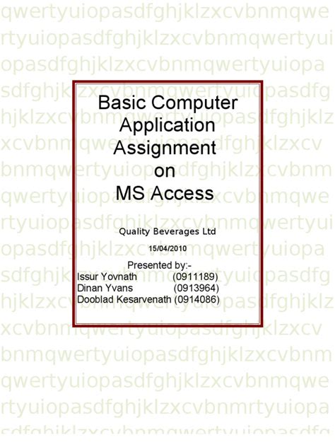 Basic Computer Application Assignment On Ms Access Pdf Menu