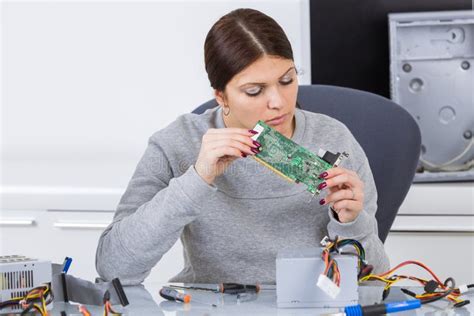 Woman Repairing Computer Stock Photo Image Of Woman 173510950