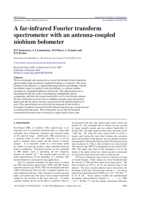 Pdf A Far Infrared Fourier Transform Spectrometer With An Antenna Coupled Niobium Bolometer